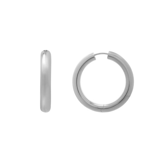 age15963 Silver Round Snap Clasp Hoops | Royal Chain Group