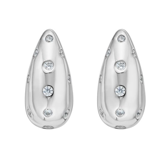 age16655 Silver Puffed Raindrop Earring with CZ | Royal Chain Group