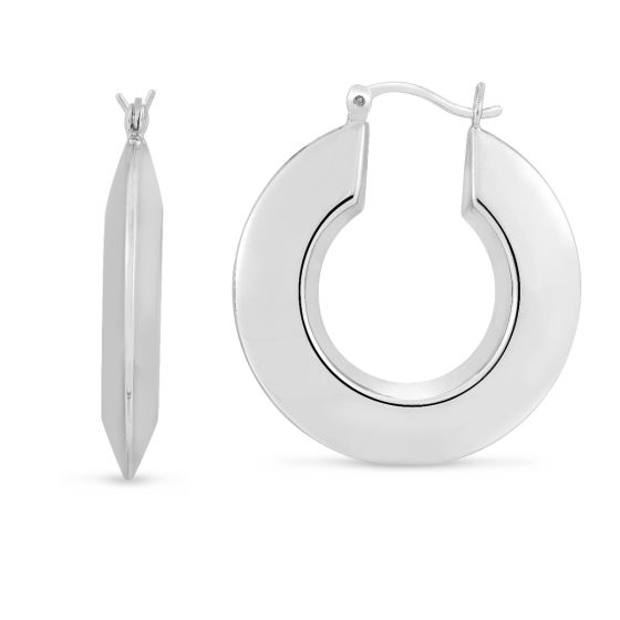 ager14428 Silver Large Puffed Round Hoops | Royal Chain Group