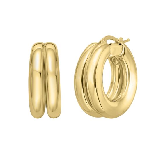 agye15593 Silver Plated Puffed Double Row Hoops | Royal Chain Group