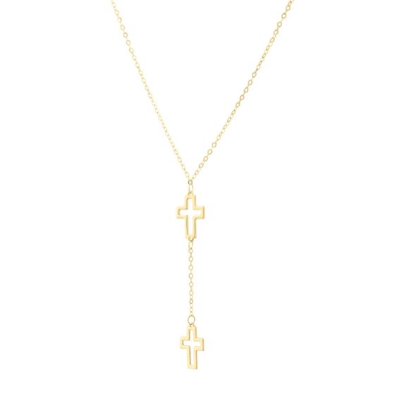 c17049-18 14K Double Cross Drop Necklace | Royal Chain Group