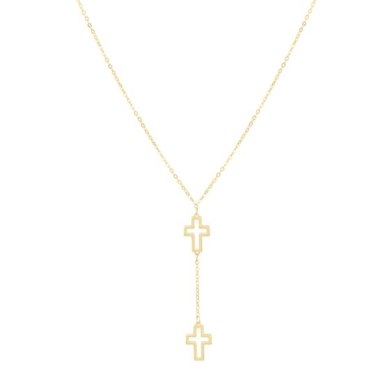 c17049-18 14K Double Cross Drop Necklace | Royal Chain Group