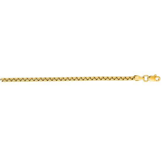 14K Gold 2.4mm Lite Round Box Chain with Lobster Lock | Royal Chain Group