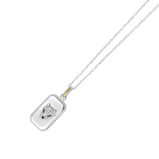sils5043-18 Silver & 18K Gold Panther Medallion Tag | Royal Chain Group