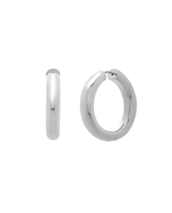 agye15963 Silver Plated Round Snap Clasp Hoops | Royal Chain Group