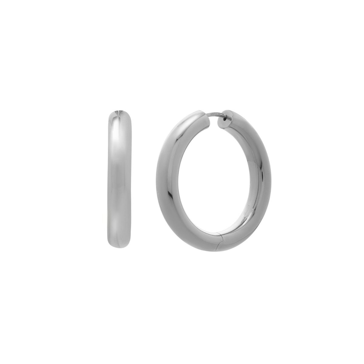 age15963 Silver Round Snap Clasp Hoops | Royal Chain Group