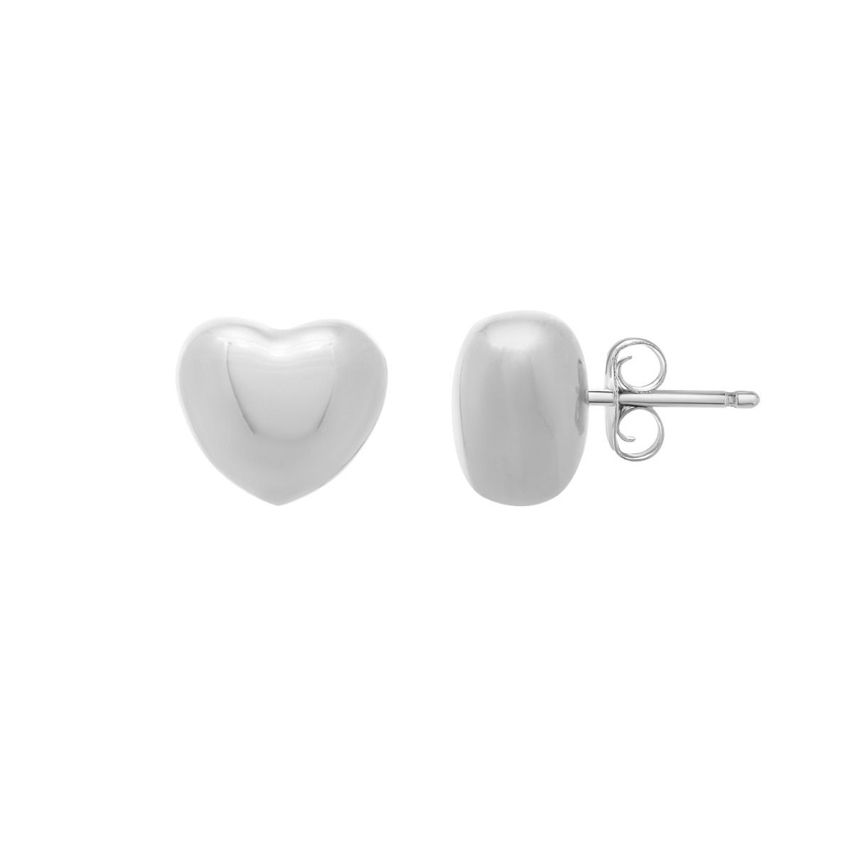 age15966 Silver Puffed Small Heart Stud Earrings | Royal Chain Group