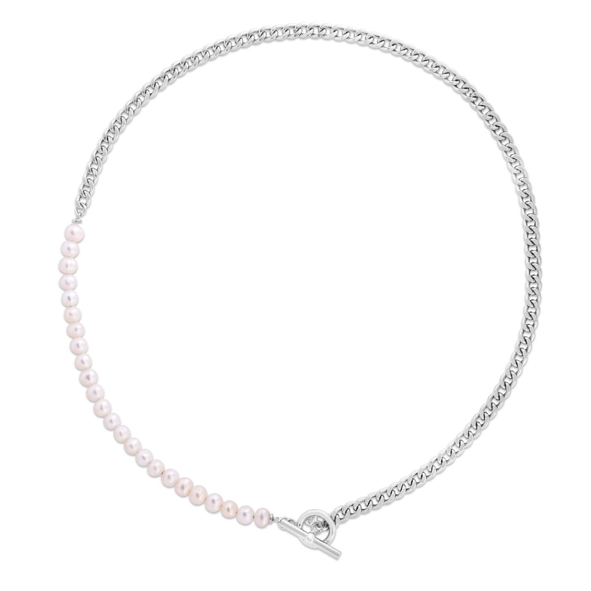 Silver Pearl Paperclip toggle Necklace | Royal Chain Group