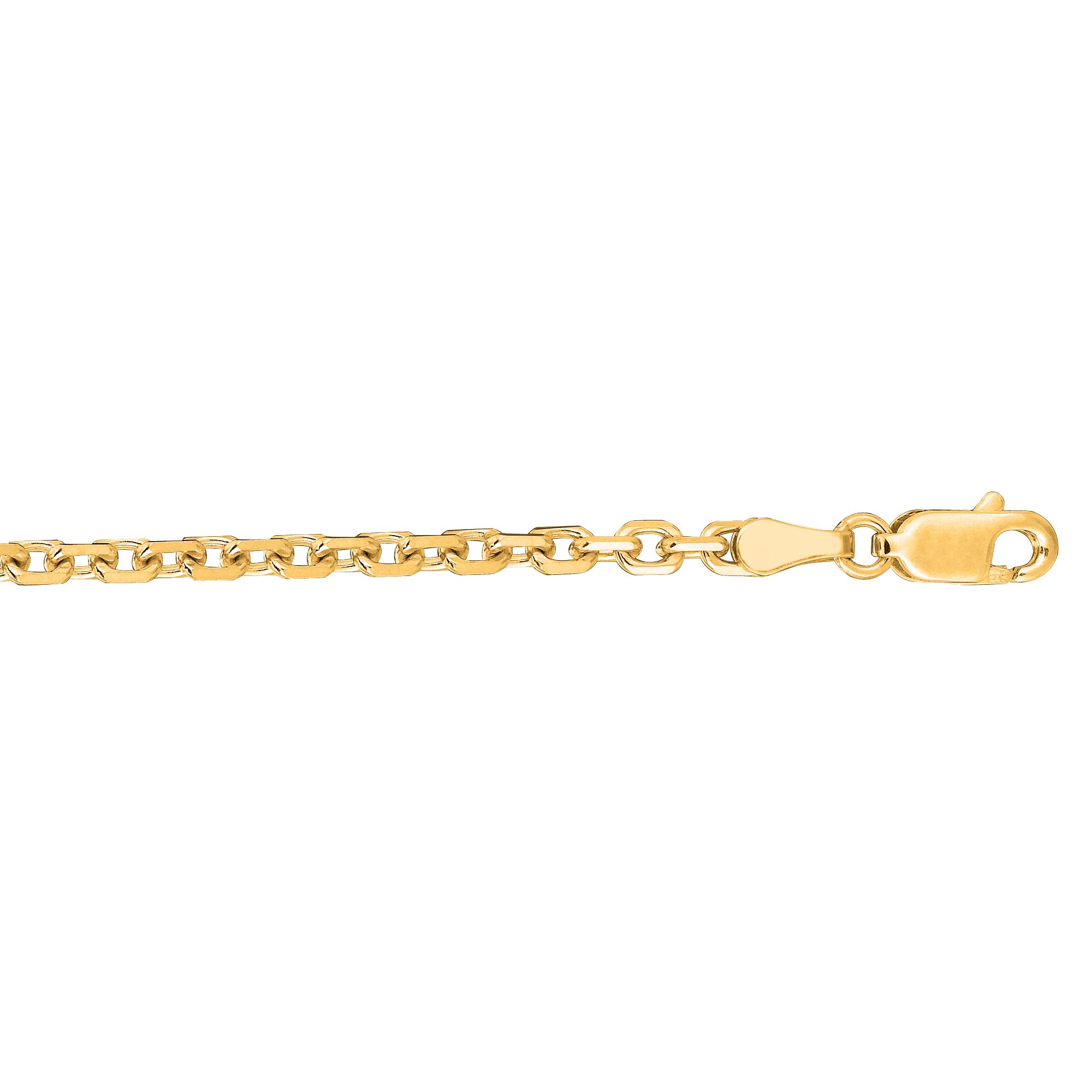 14K Yellow Gold 2.6mm Diamond Cut Classic Cable Chain with Lobster ...