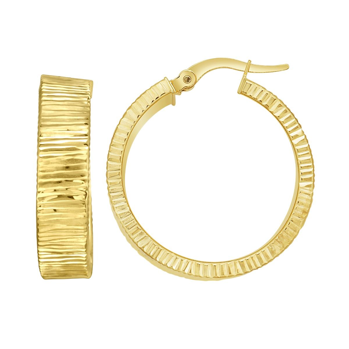 e17101 14K Gold Ribbed Round Hoops | Royal Chain Group