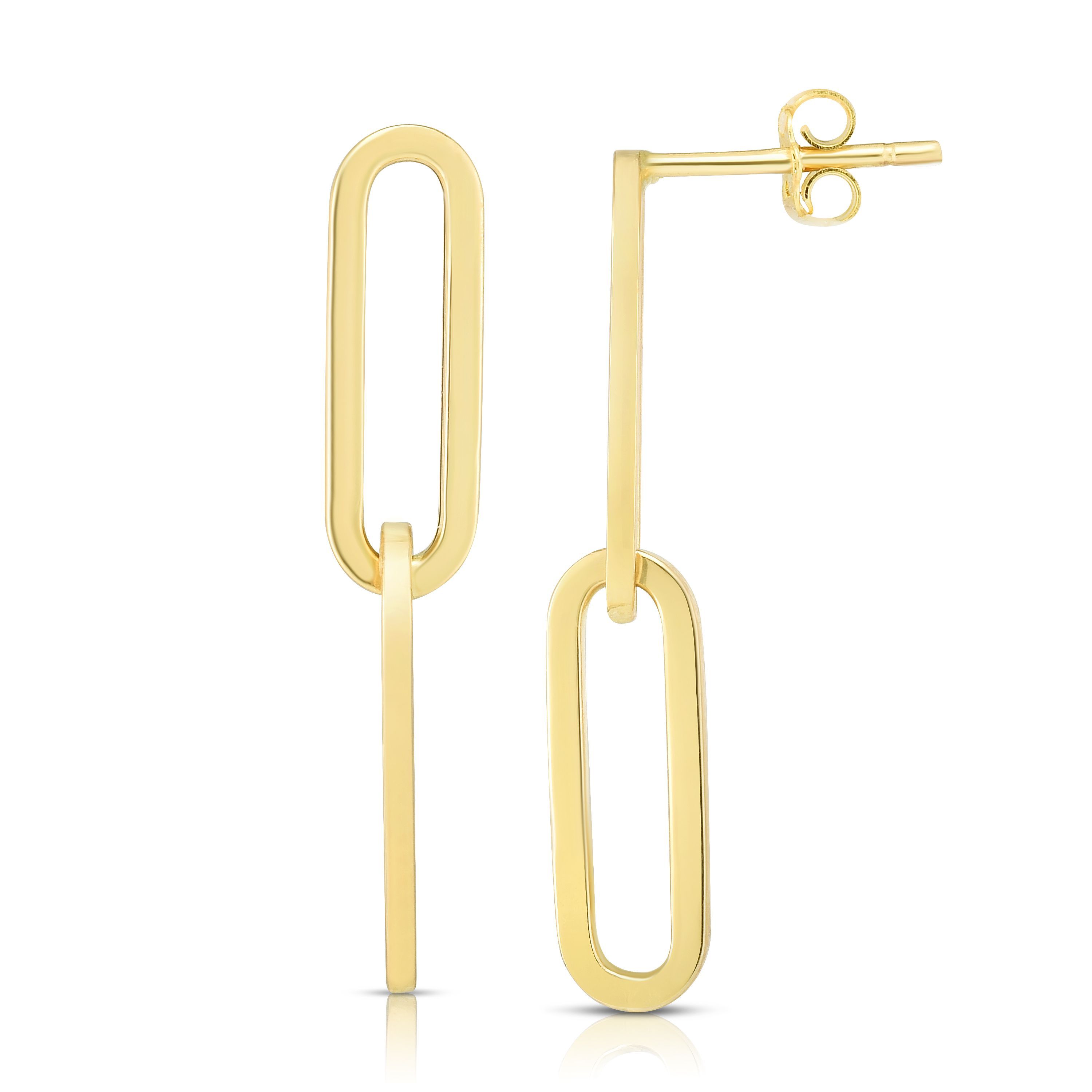 ER11278 14K Gold Two Link Paperclip Drop Earrings Royal Chain Group