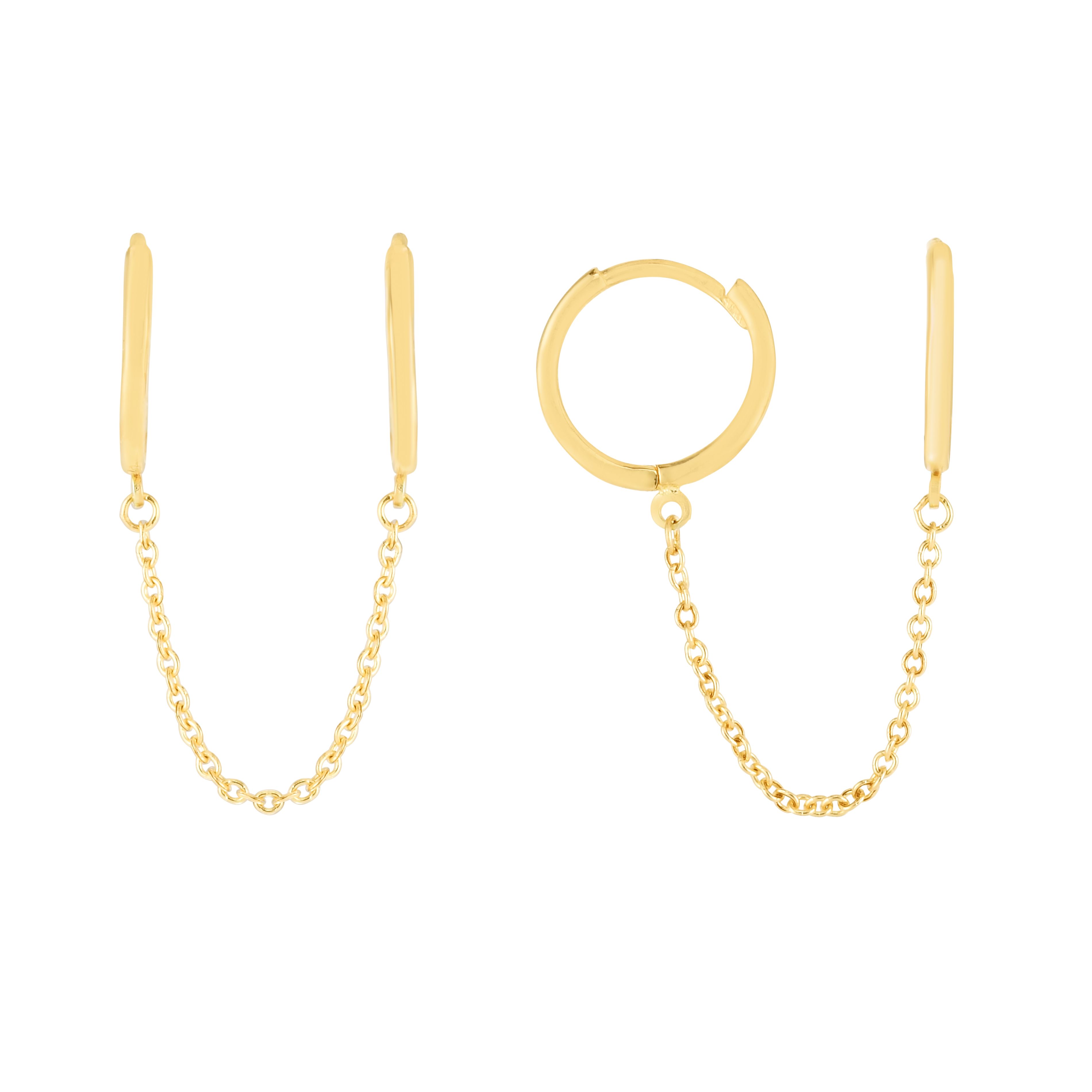 14K Double Pierced Chain Huggies Royal Chain Group