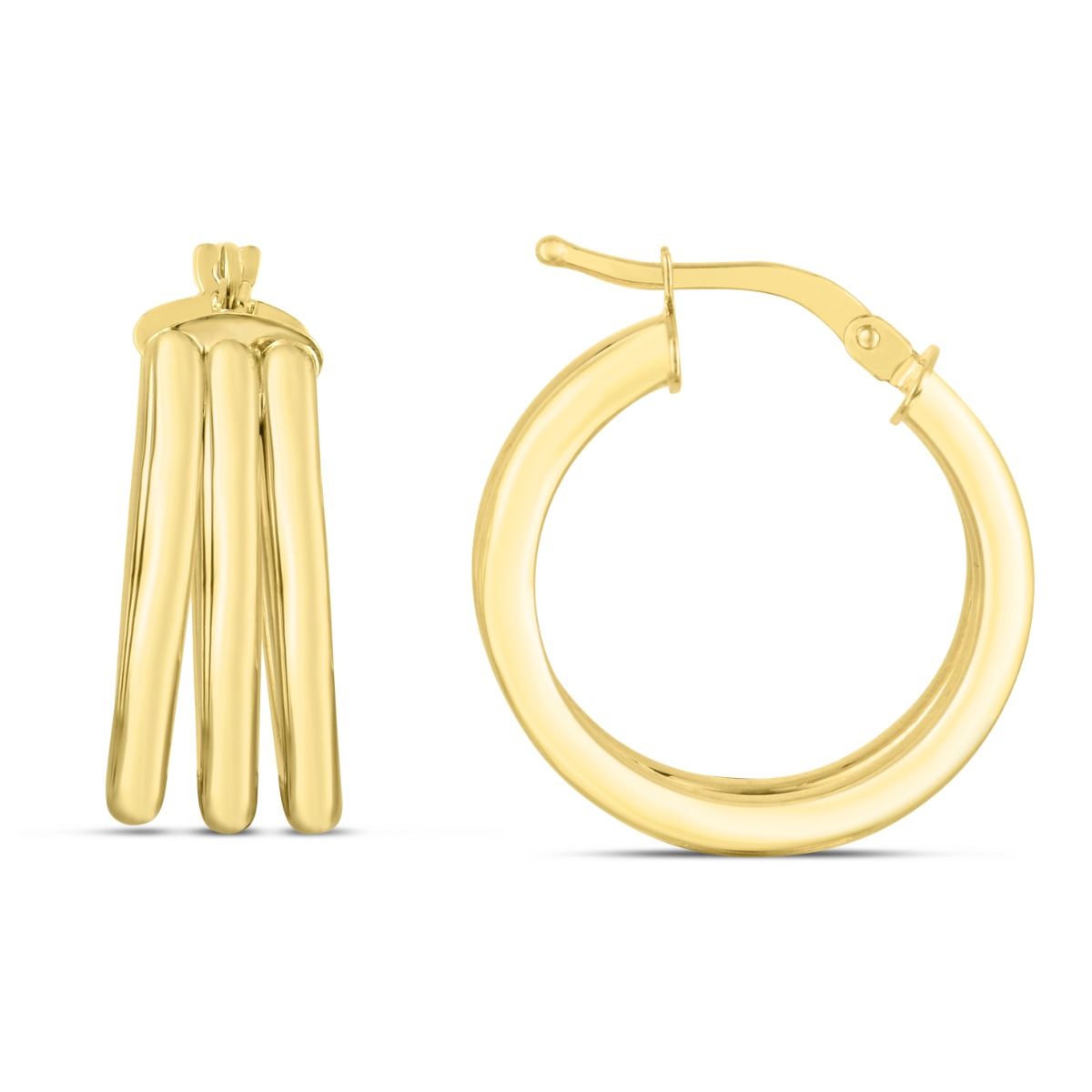 14K Gold 15mm 3-Row Expanding Bar Hoops | Royal Chain Group