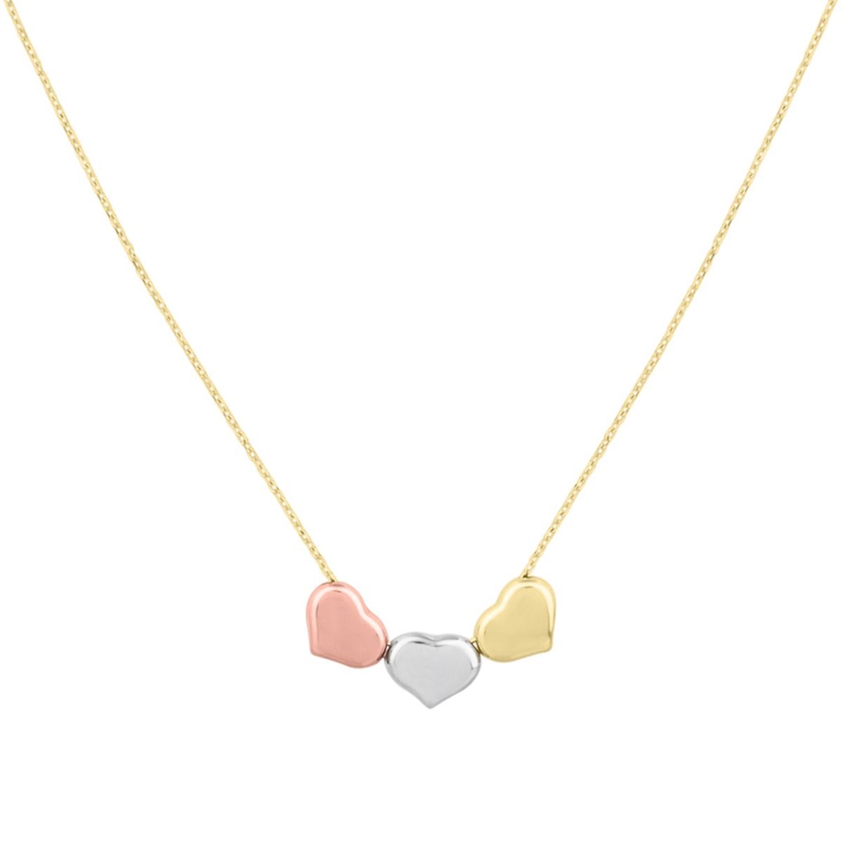 mc17097-18 14K Gold Tri-Color Triple Heart Necklace | Royal Chain Group