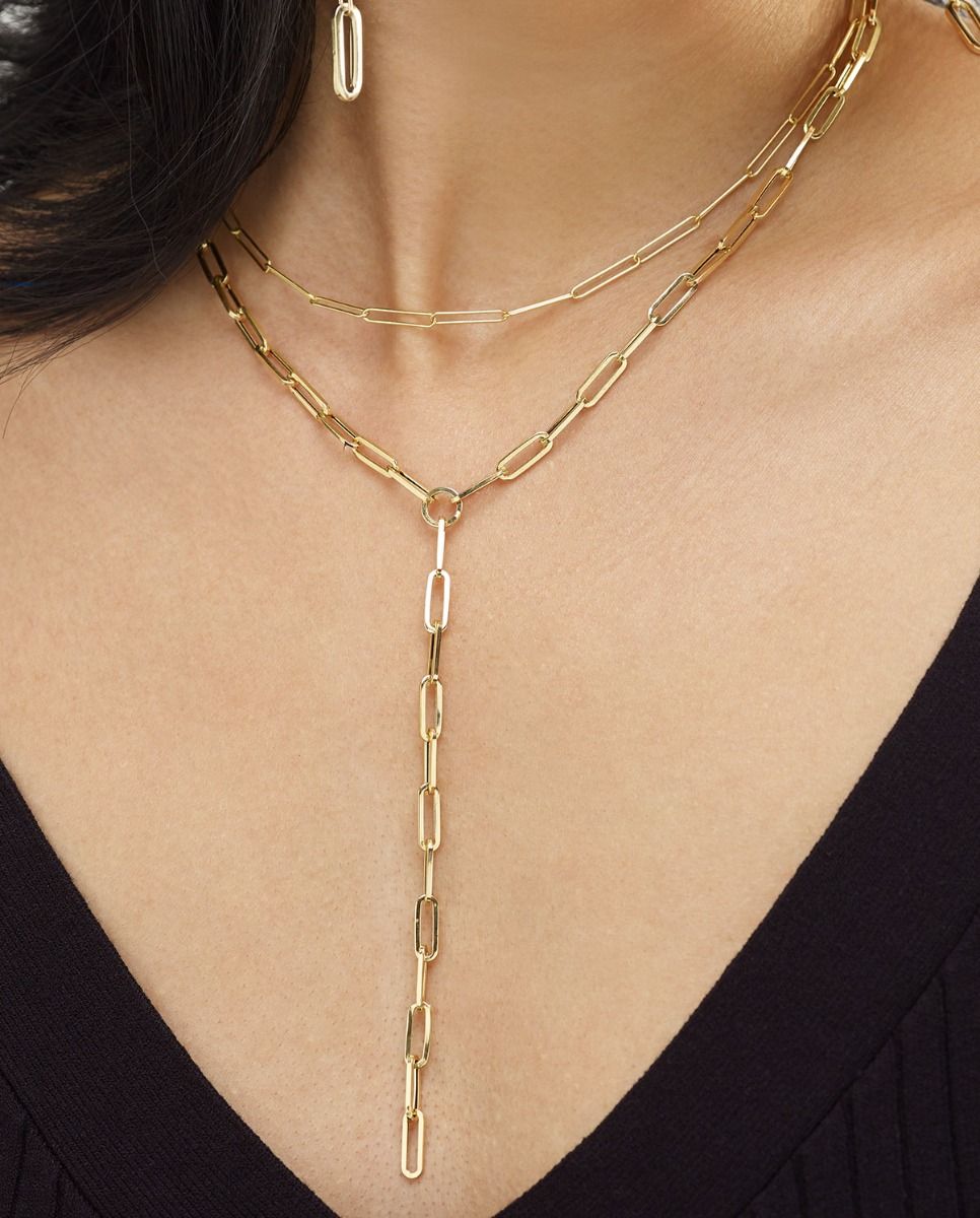 14K Lariat Paperclip Y-Necklace | Royal Chain Group