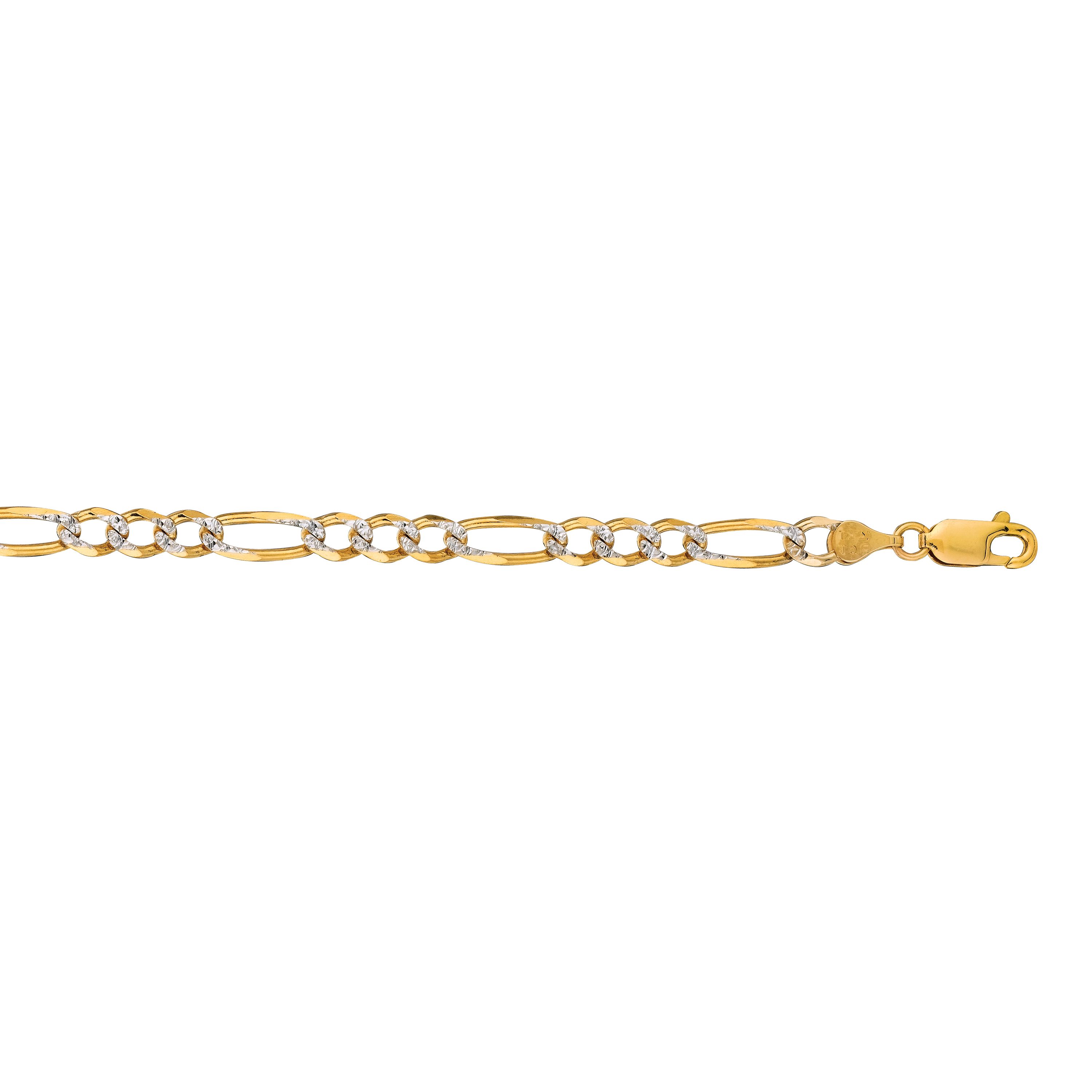14K Gold 4.75mm White Pave Figaro Chain with Lobster Lock | Royal Chain ...