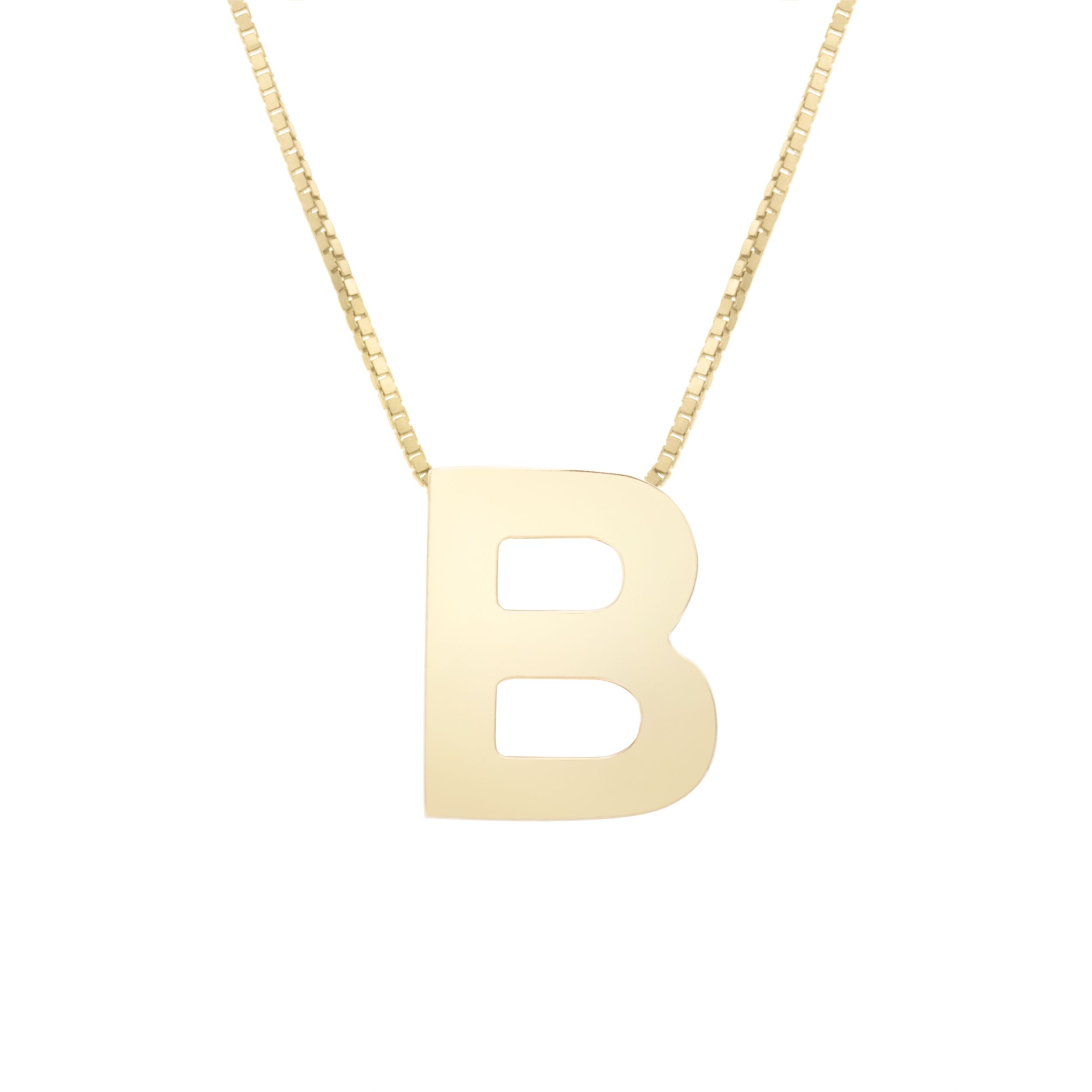RCB10969-18 14K Gold Block Letter Initial B Necklace | Royal Chain Group