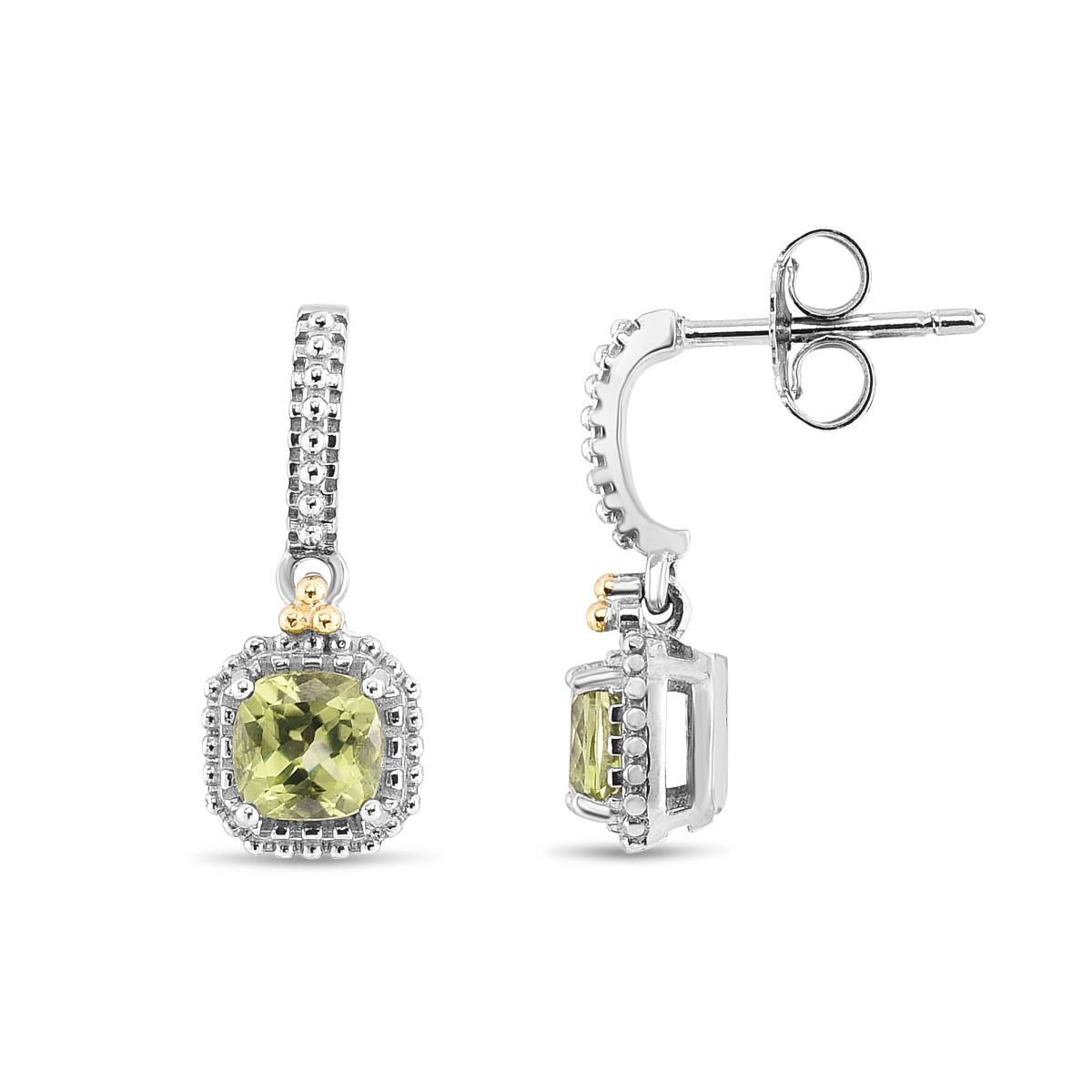 18K Gold & Silver Peridot Drop Popcorn Earring | Royal Chain Group