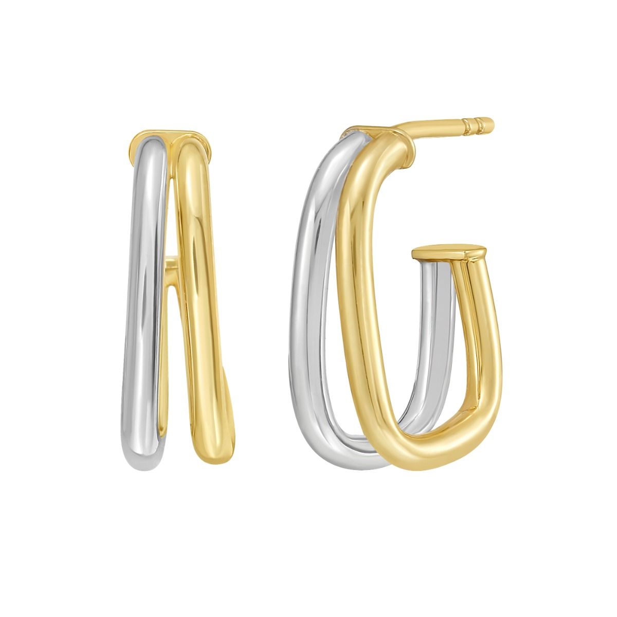 te17301 14K Two Tone Square Split Hoop Earrings | Royal Chain Group